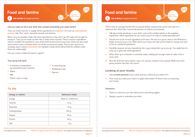 Food and Famine Lab Activity 3: Liquid Nutrition – for KS3 Science ...
