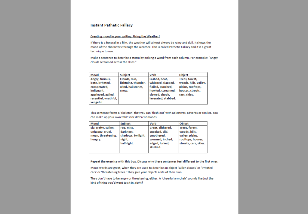 Pathetic fallacy examples GCSE – Creating mood in your writing - Teachwire