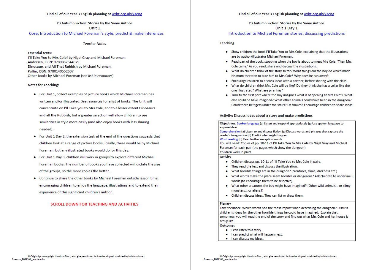 Stories by the Same Author – Michael Foreman Resource Pack for Year 3 ...