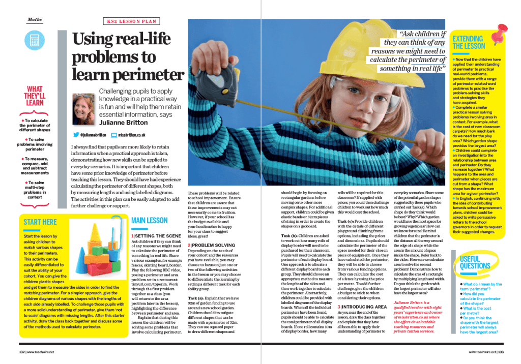 KS2 Maths Lesson Plan – Use Real-Life Examples to Learn Perimeter ...