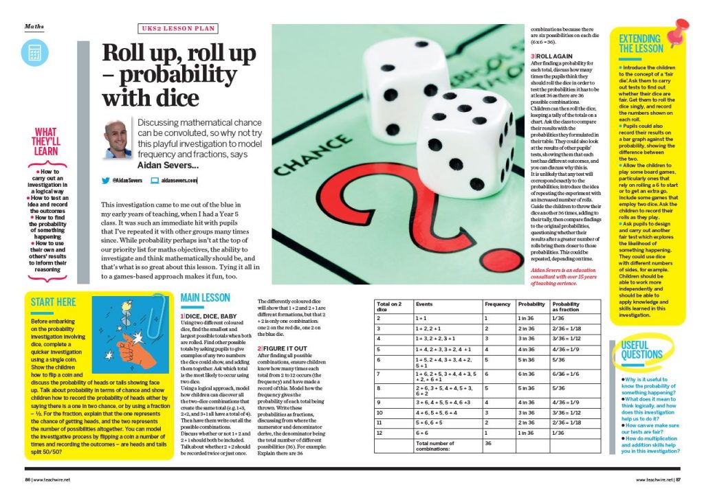 KS2 maths – probability lesson plan - Teachwire