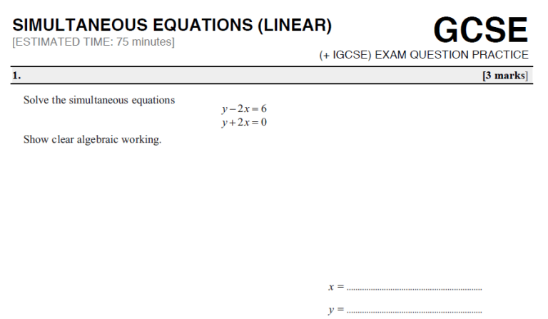 Linear Simultaneous Equations GCSE 9-1 Exam Question Practice - Teachwire