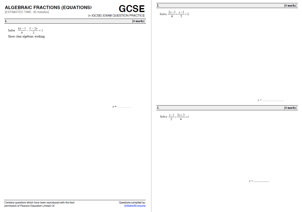 Algebraic Fractions: Equations – GCSE 9-1 Exam Question Practice ...