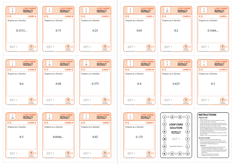 Decimals to Fractions Loop Cards for KS2 and KS3 Maths - Teachwire