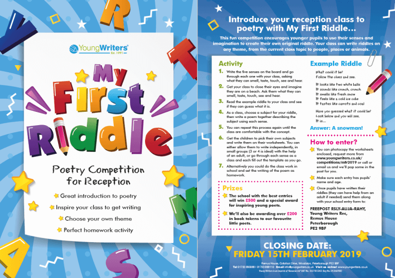 Young Writers My First Riddle Poetry Competition Activity Pack for ...