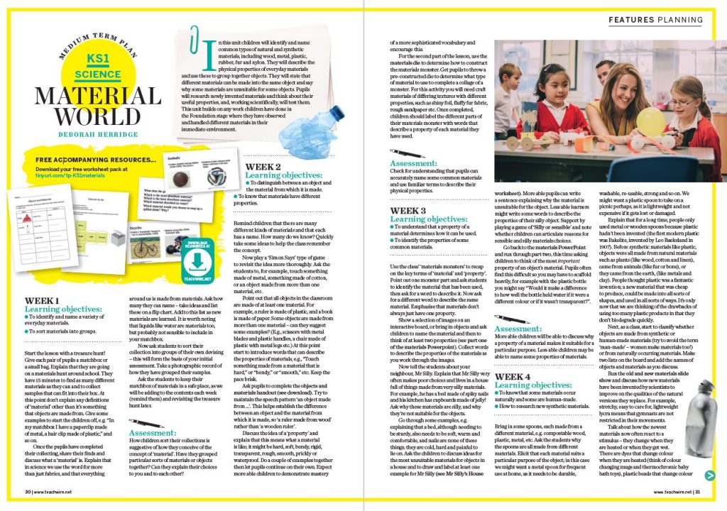 Materials KS1 – six weeks of science lesson plans - Teachwire