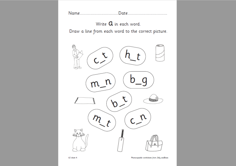 Medial Vowel ‘a’ Worksheet – Handwriting and Comprehension Activities ...