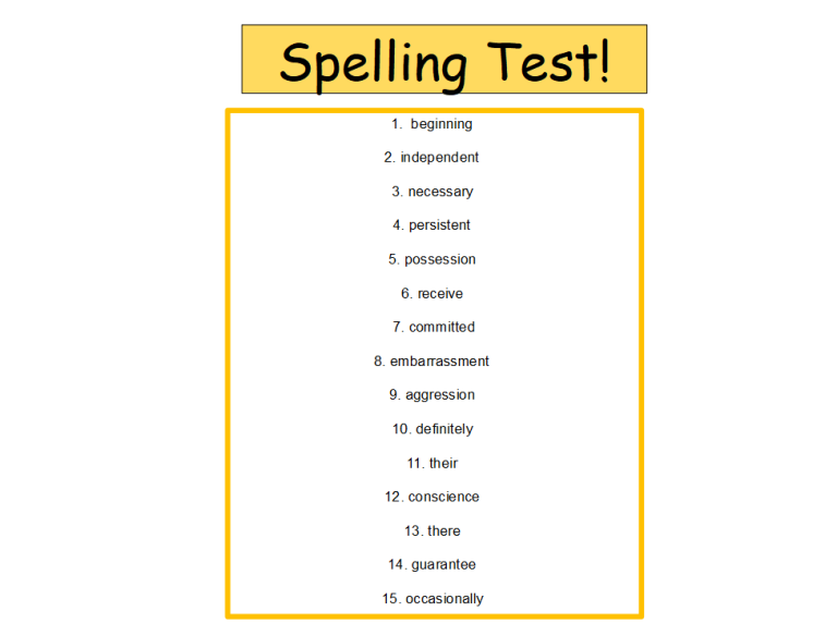 Baseline SPaG Test PowerPoint for Secondary English – Spelling ...