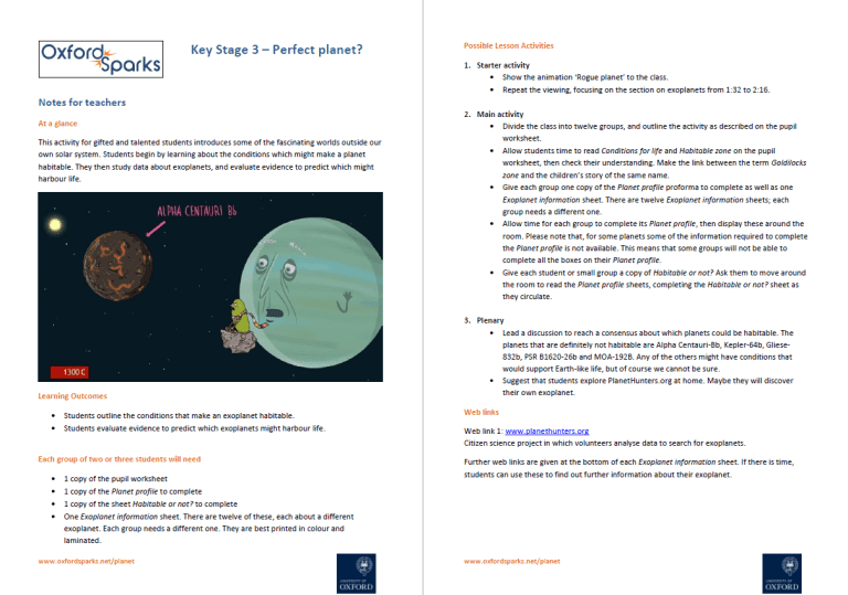 KS3 Science Lesson – Perfect Planet? - Teachwire