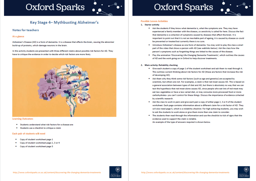 KS4 Science Lesson – Mythbusting Alzheimer’s - Teachwire