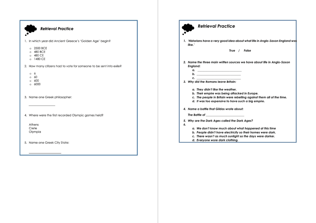Retrieval Practice Quiz for KS2 History - Teachwire