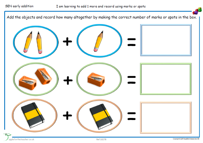 Simple ‘Add One More’ School Equipment Maths Resource for SEN – Record ...