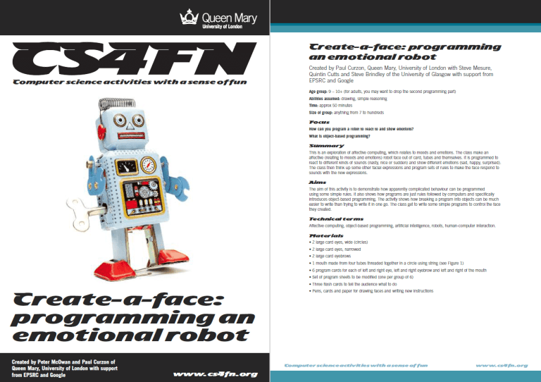 Create-a-Robot-Face Programming Activity Resource for KS2 Computing ...