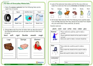 Year 2 Science Assessment Worksheet with Answers – Everyday Materials ...