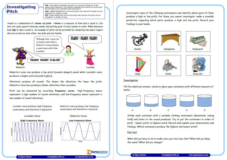 Investigating Pitch – Physics Worksheet for Year 4 Science - Teachwire