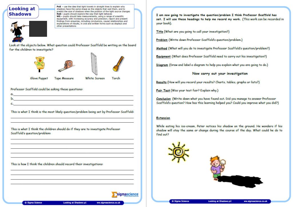 Looking at Shadows Worksheet for Year 6 Science - Teachwire