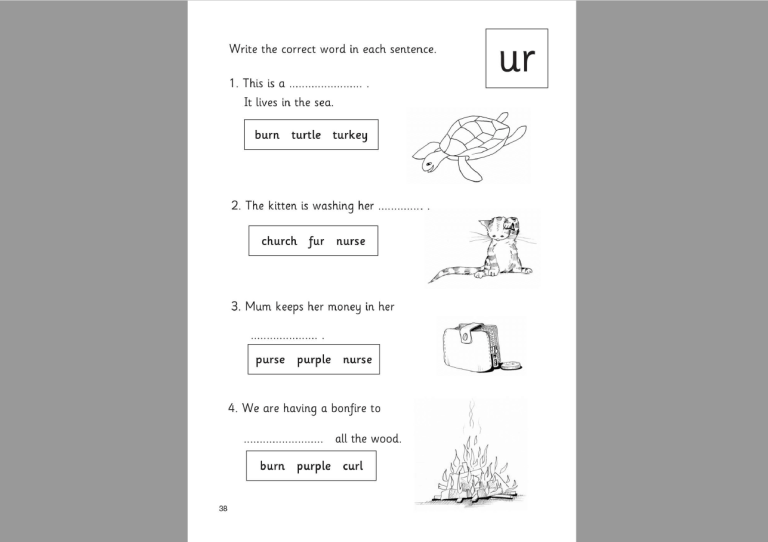 ‘ur’ sentence writing worksheet – Handwriting and comprehension ...