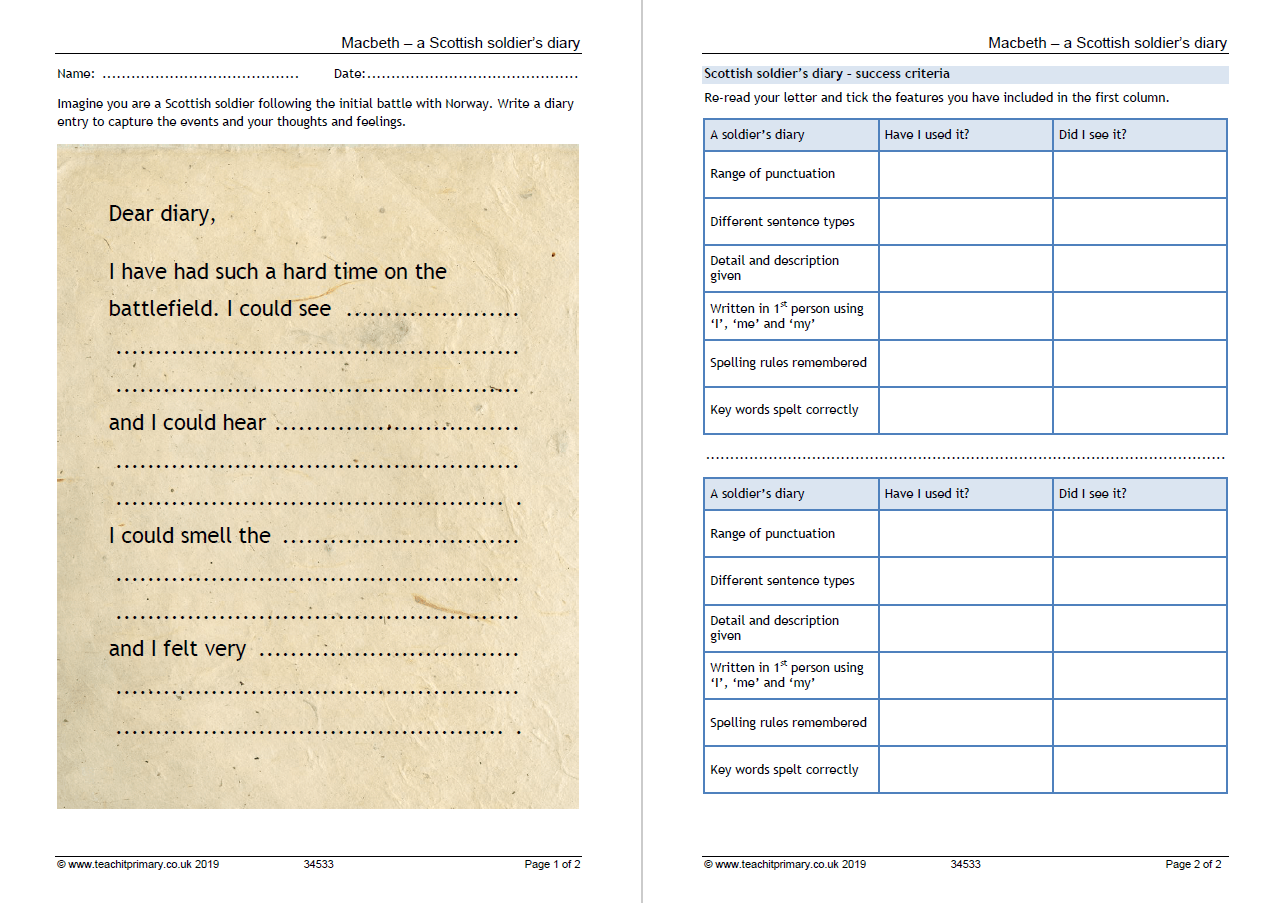 Diary Entry 8 Of The Best Writing Resources And Worksheets For Ks2