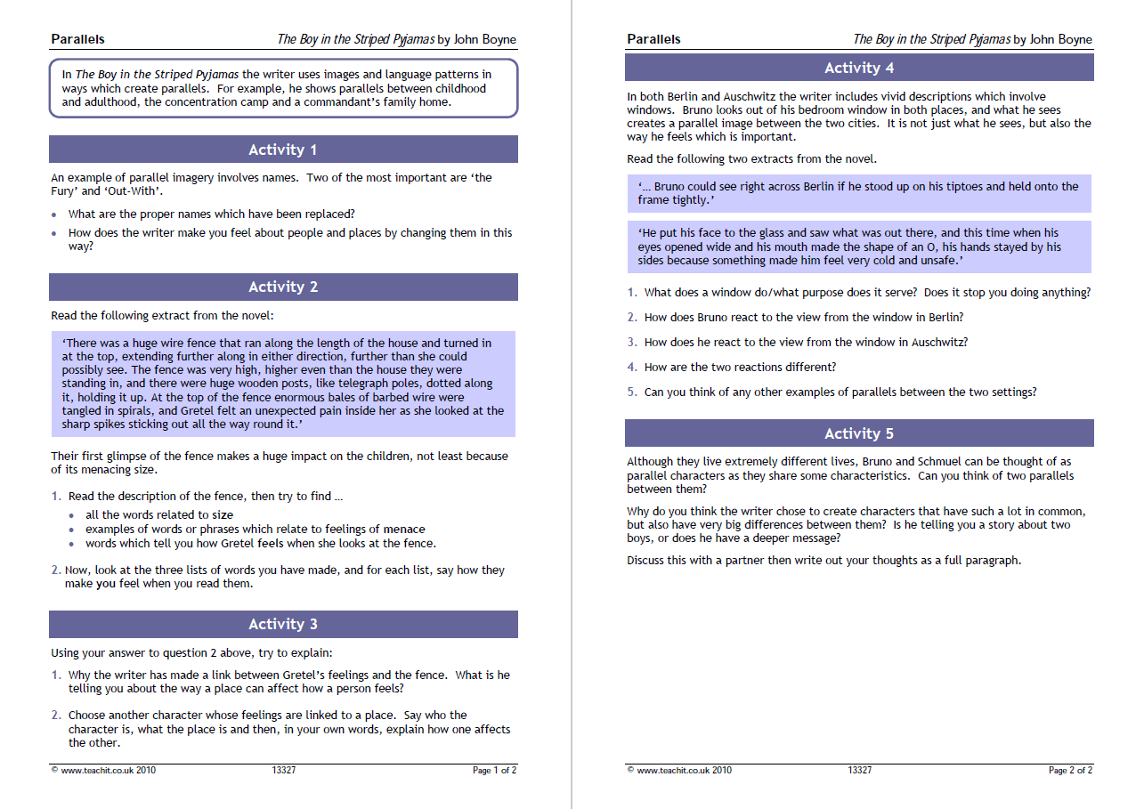 The Boy in the Striped Pyjamas – 9 of the best resources for KS2 and KS3 English - Teachwire