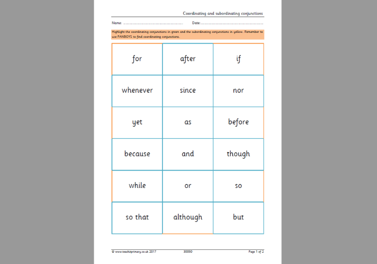 Conjunctions – Subordinating & coordinating KS1/KS2 ideas - Teachwire