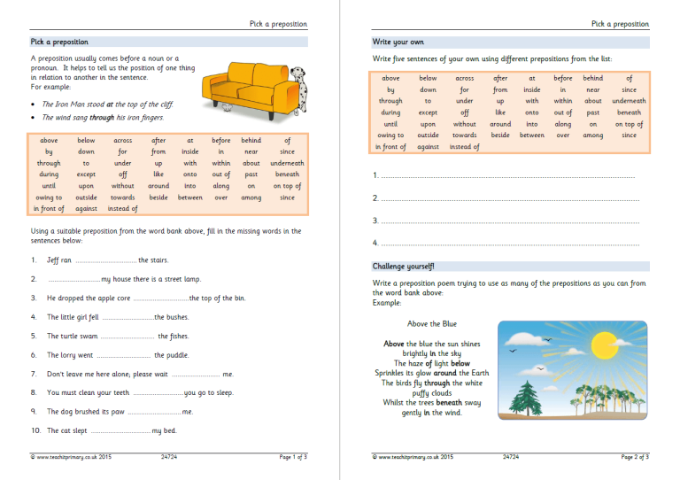 Preposition resources – 9 of the best examples, activities and ...