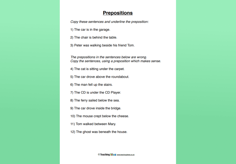 Preposition resources – 9 of the best examples, activities and ...