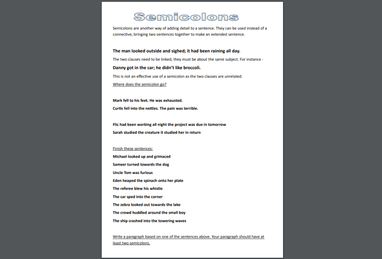 8 of the best colons and semicolons KS2 worksheets and resources ...