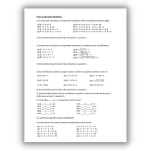 BODMAS questions order of operations worksheet - Teachwire