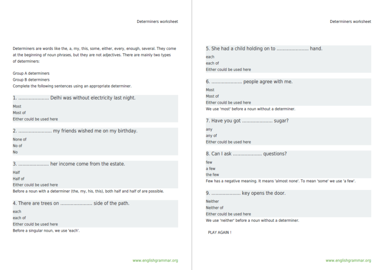7 of the best determiners resources and worksheets for KS2 English ...