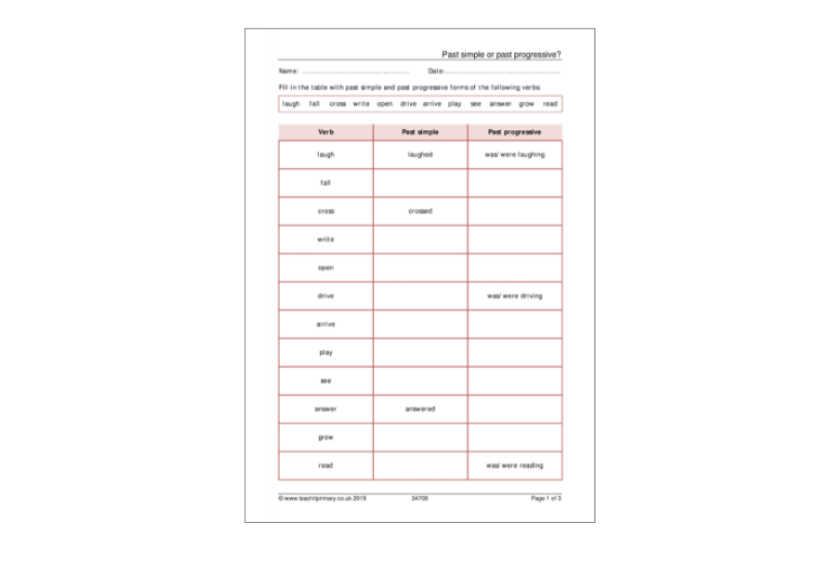 Past progressive tense – Best worksheets and resources for KS1 and KS2 ...