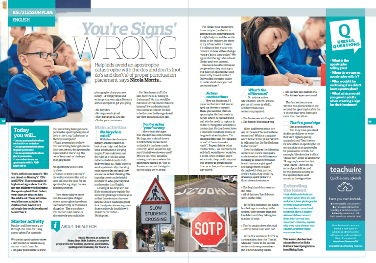 Apostrophes for contraction – KS1 & KS2 worksheets and ideas - Teachwire