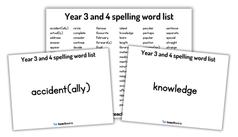 Year 3 and 4 spelling list – Worksheets, tests and more - Teachwire