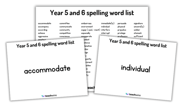 Spelling list Year 5 and 6 – PDF, Word doc and PowerPoint - Teachwire