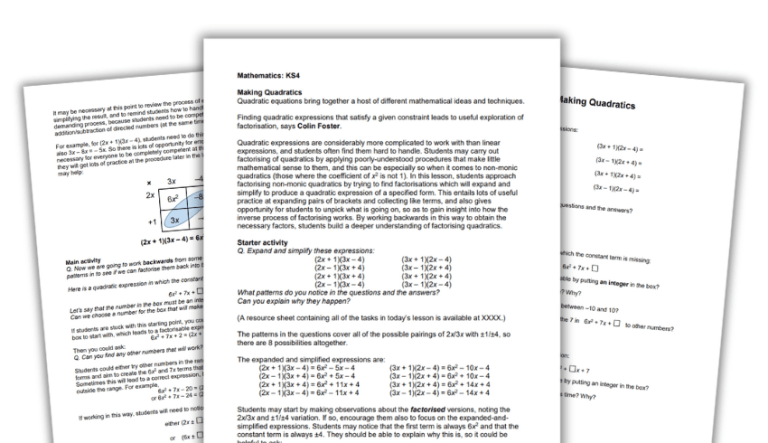 Factoring quadratics worksheet – Best KS4 resources and lessons - Teachwire